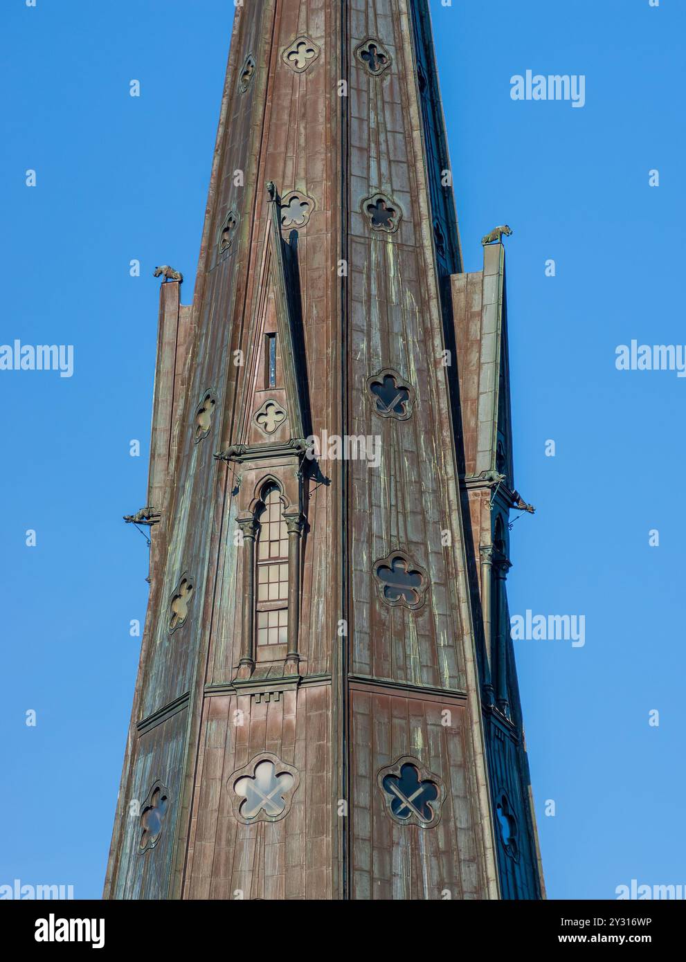 Close-up of the copper spire of Uppsala Domkyrka (Uppsala Cathedral ...