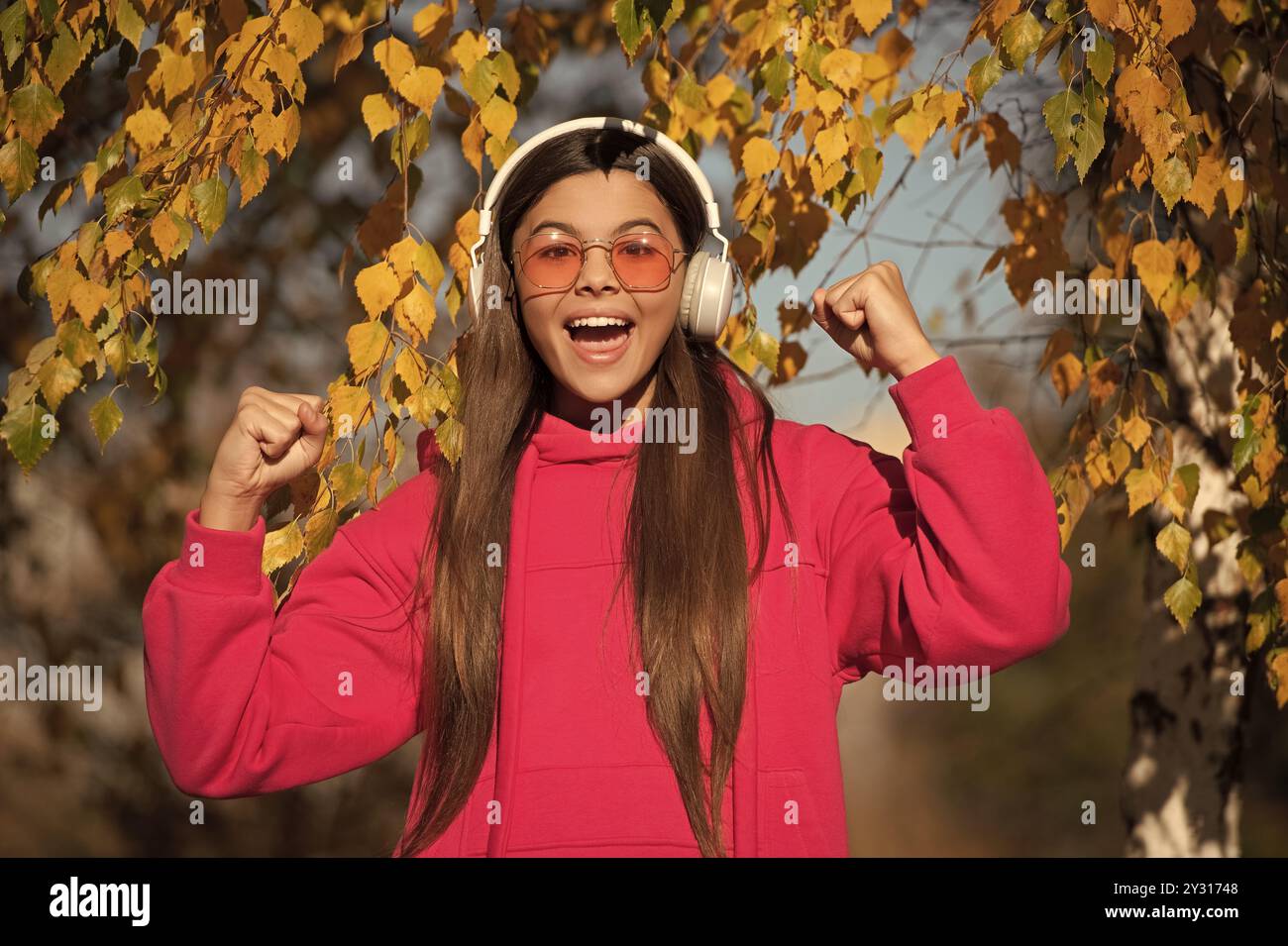 Hello fall. autumnal fall colors. Adolescence concept. Happy adolescent ...