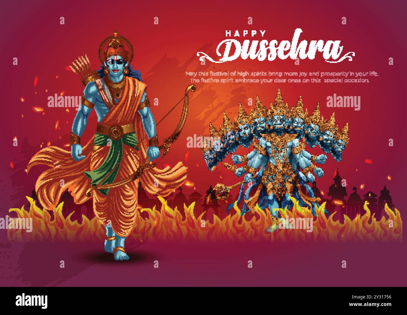 Happy Dussehra festival of India. of Lord Rama killing Ravana. vector ...