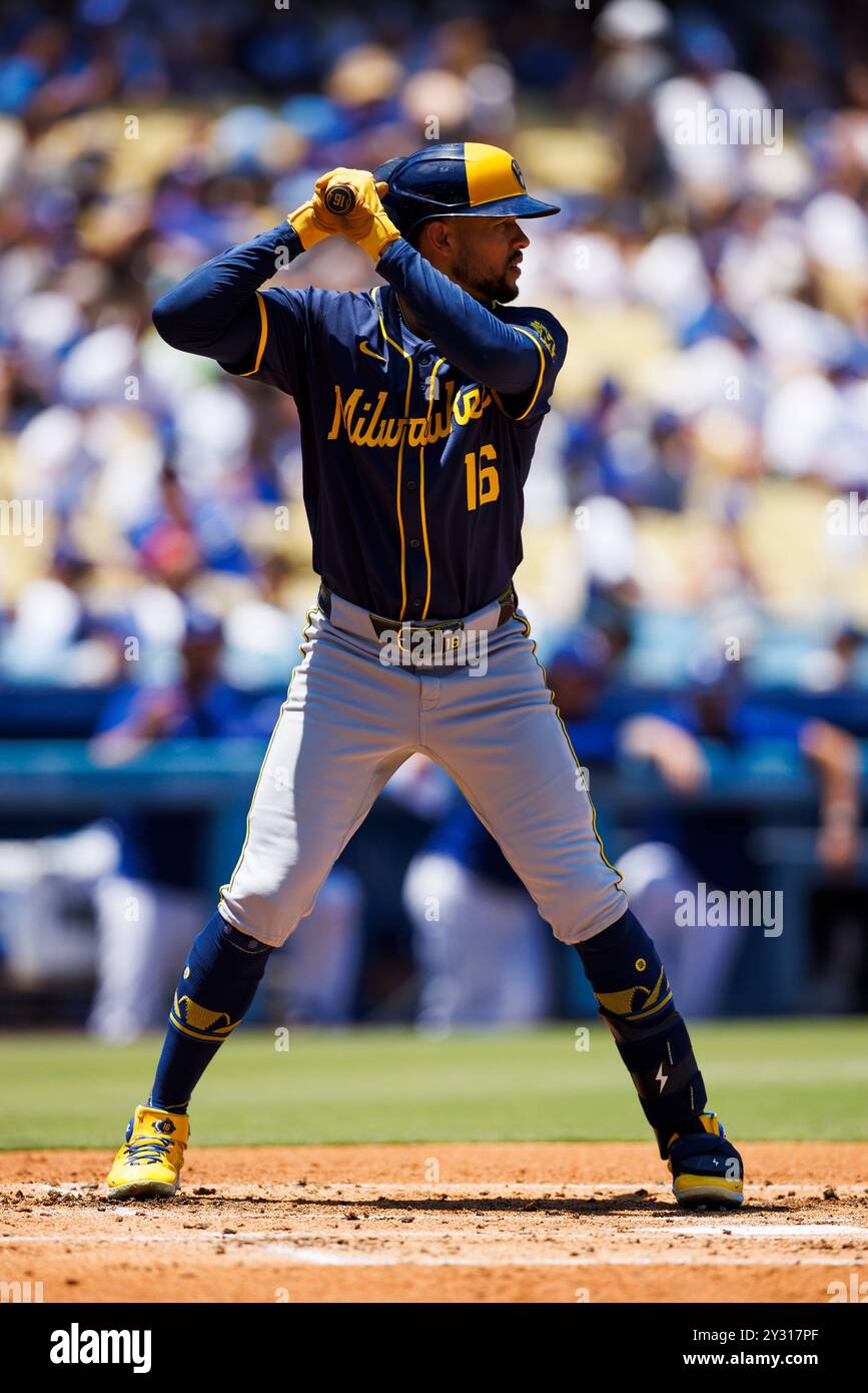LOS ANGELES, CA - JULY 07: Milwaukee Brewers outfielder Blake Perkins ...