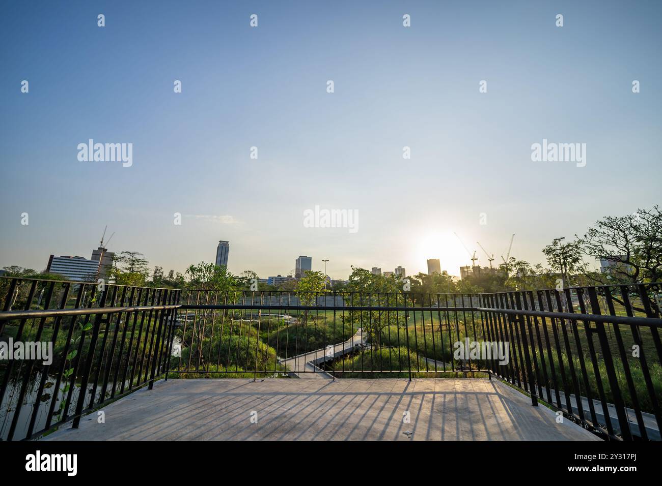 Twilight time at Benchakitti park, famous park in Bangkok, Thailand ...