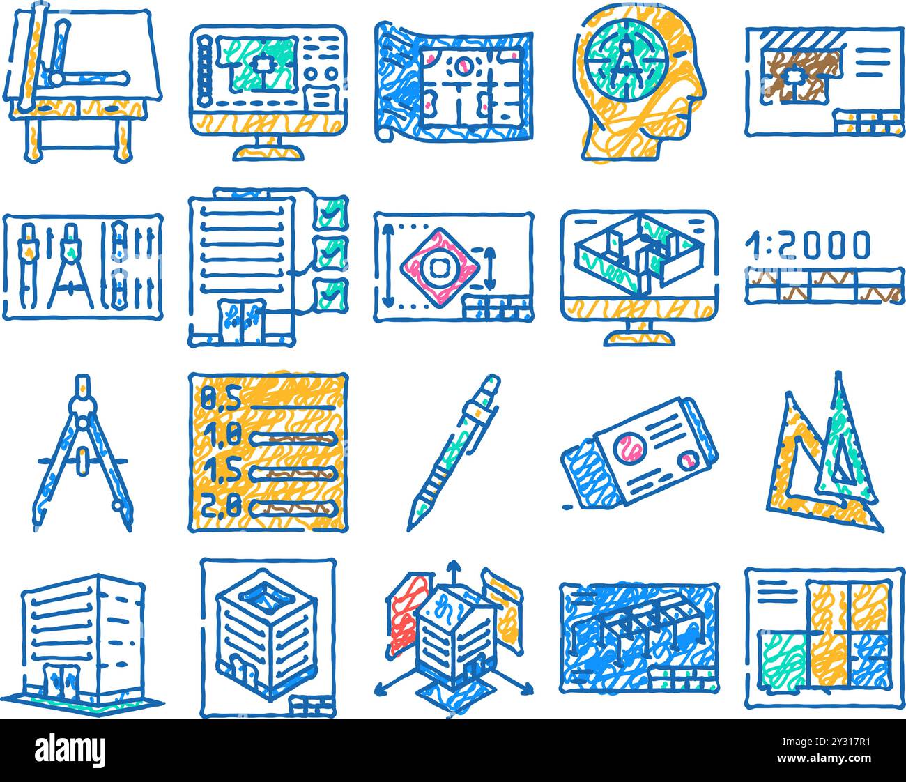 architectural drafter drawing icon hand drawn Stock Vector Image & Art ...