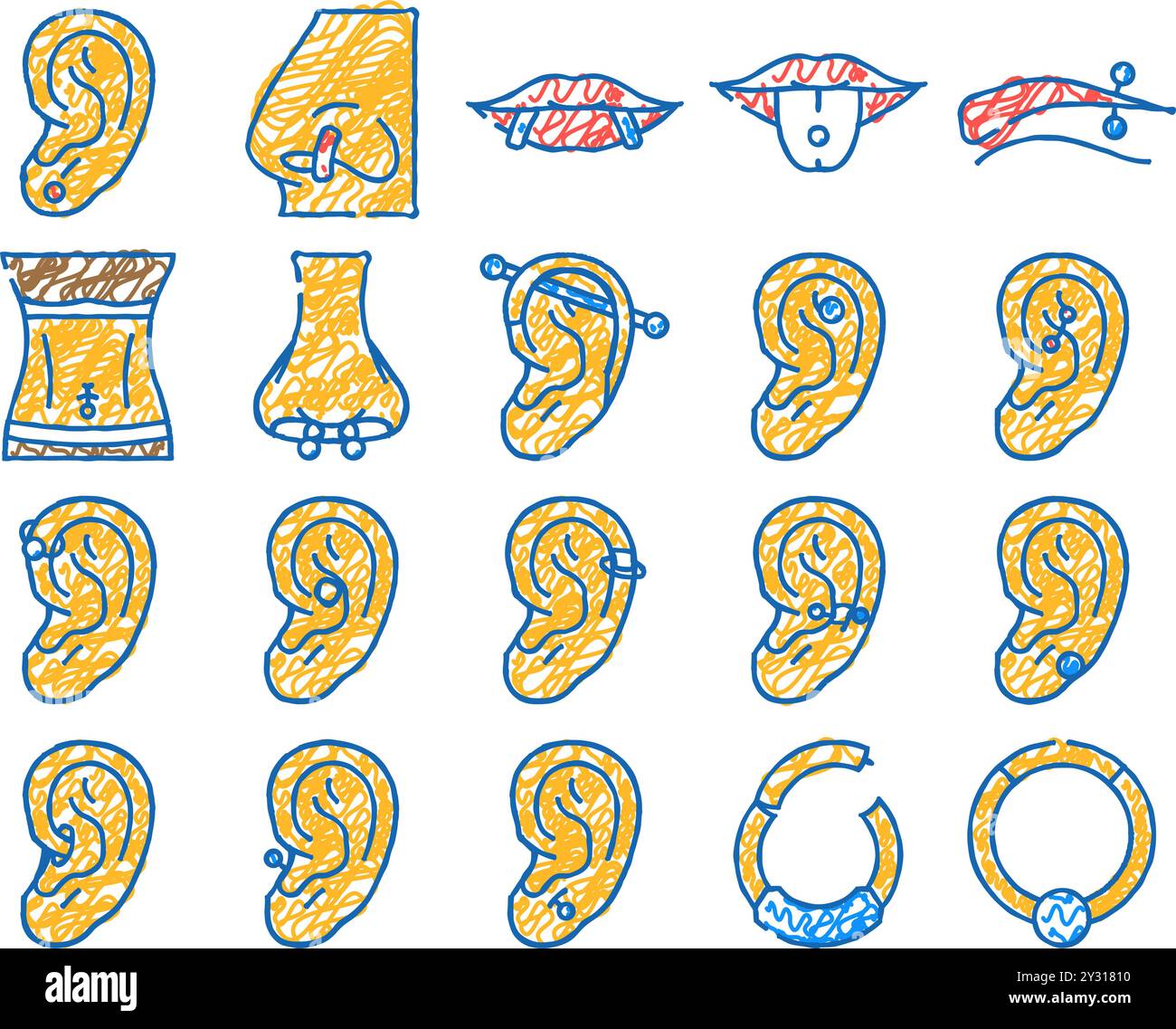 piercing ring earring nose icon hand drawn Stock Vector Image & Art - Alamy
