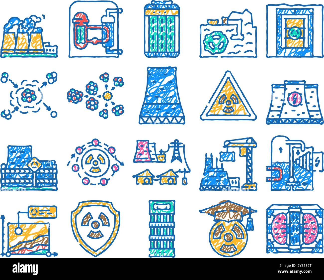 Nuclear energy engineer atom icons set vector power future hi-res stock ...