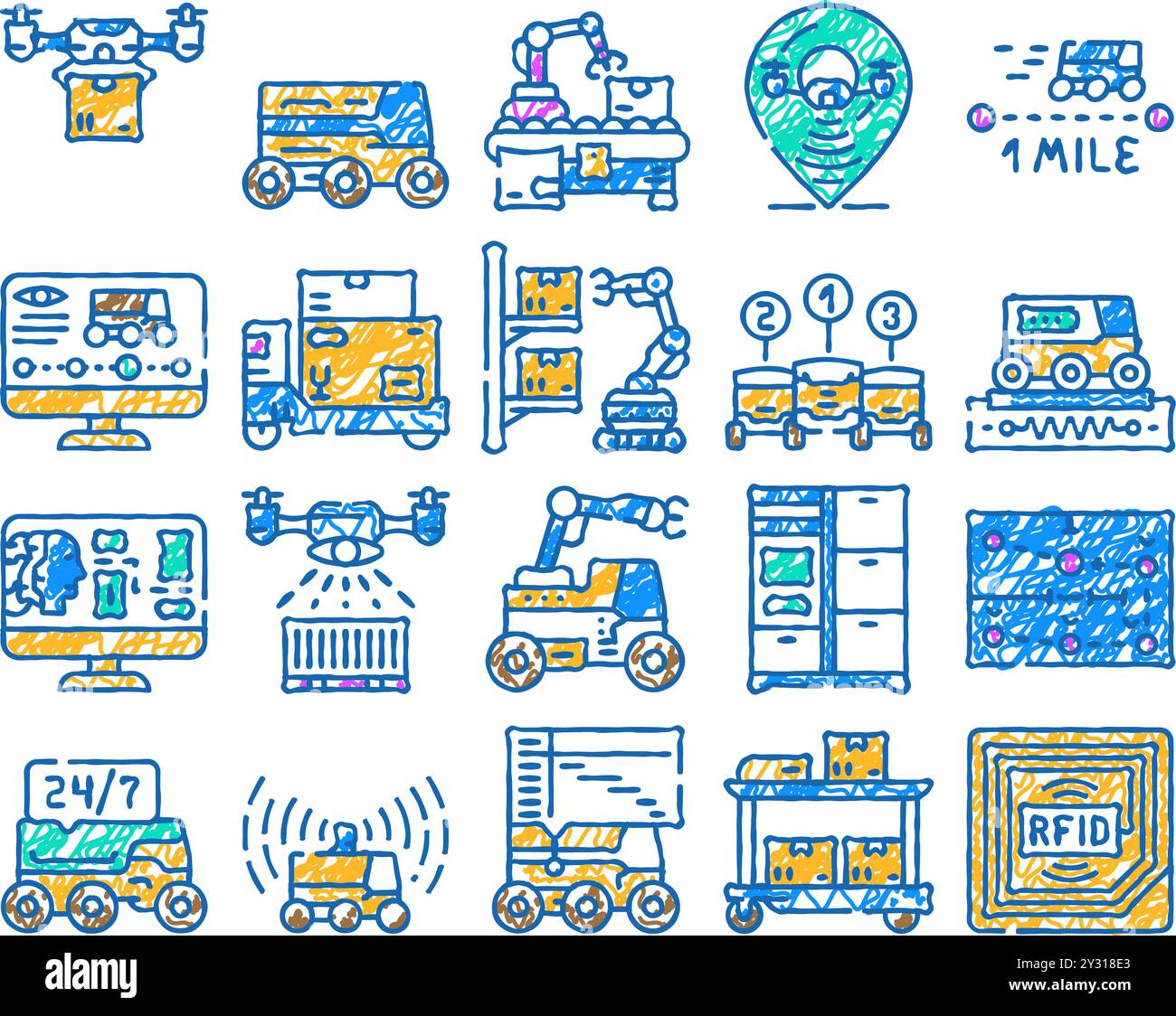 autonomous robot delivery icon hand drawn Stock Vector Image & Art - Alamy