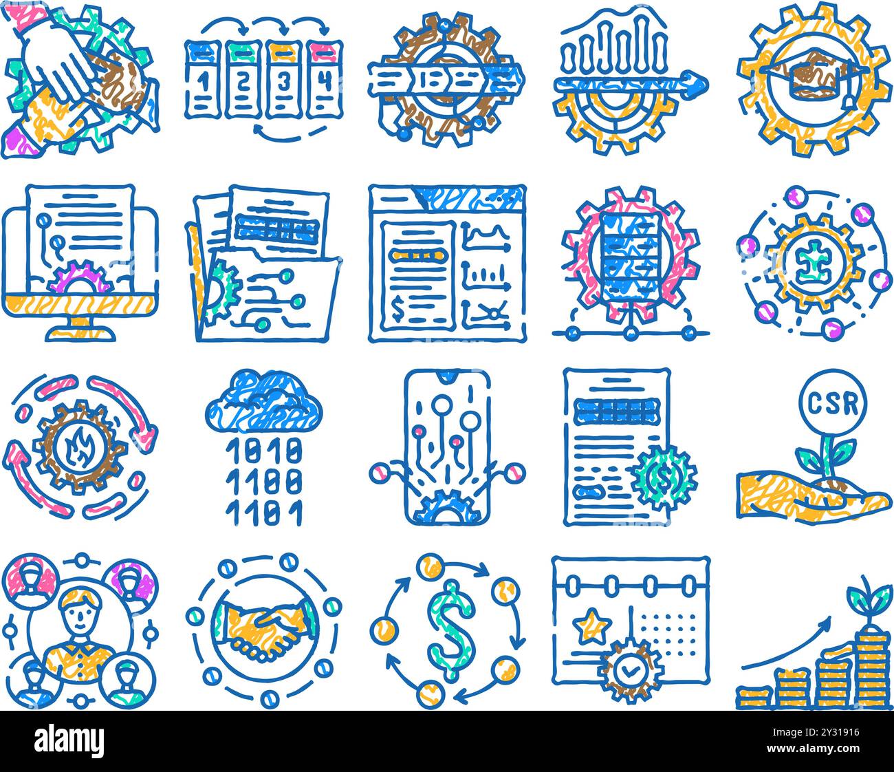business process technology chart icon hand drawn Stock Vector Image ...