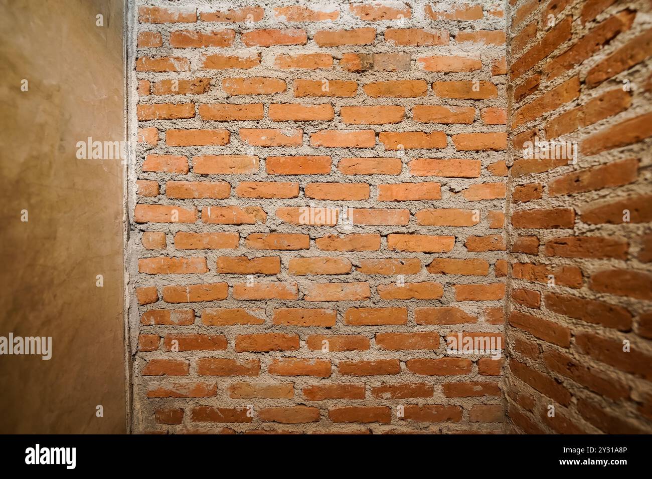 Three sides of the vintage old Red brick wall for brickwork like a ...