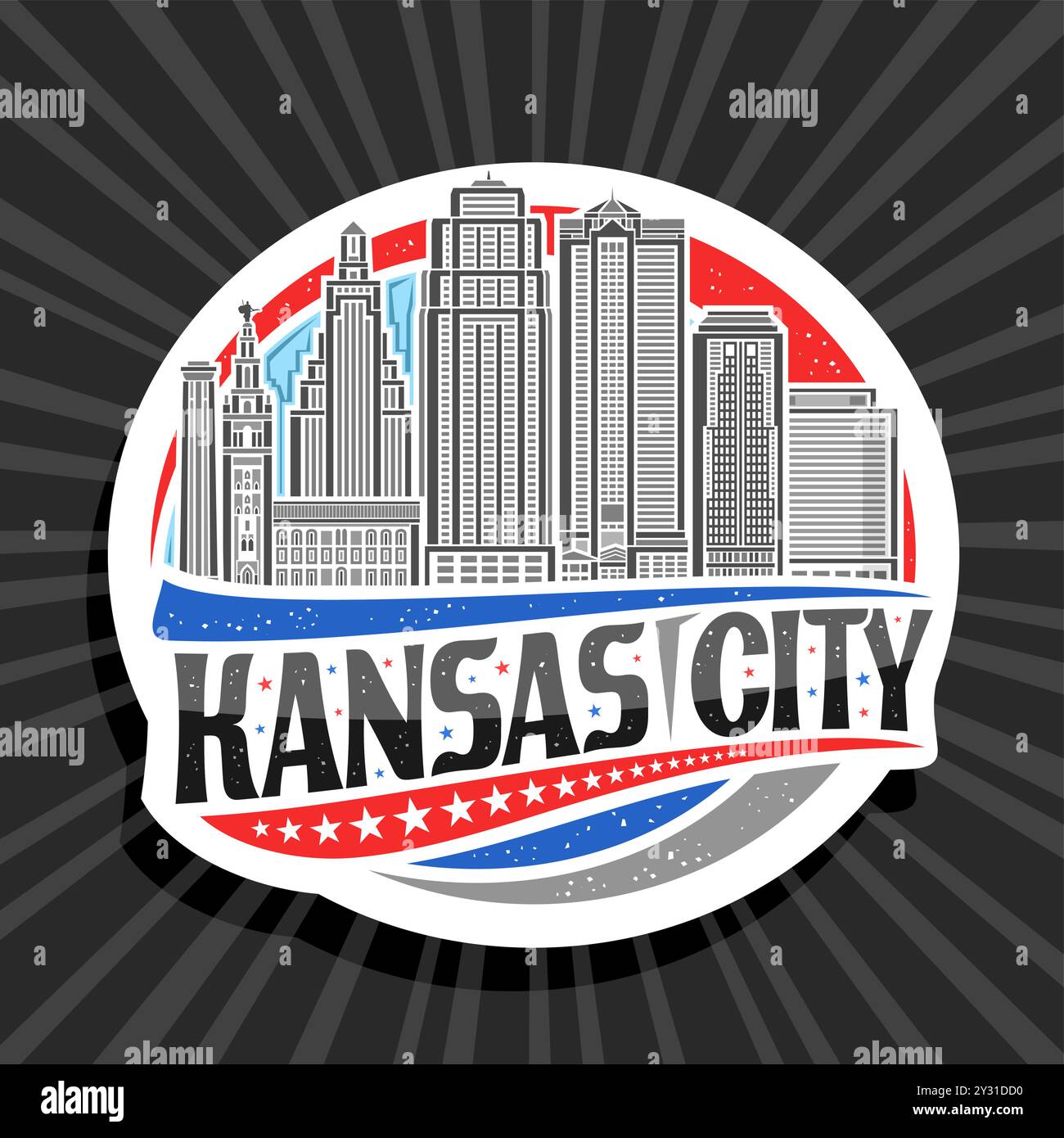 Vector logo for Kansas City, white decorative label with illustration ...