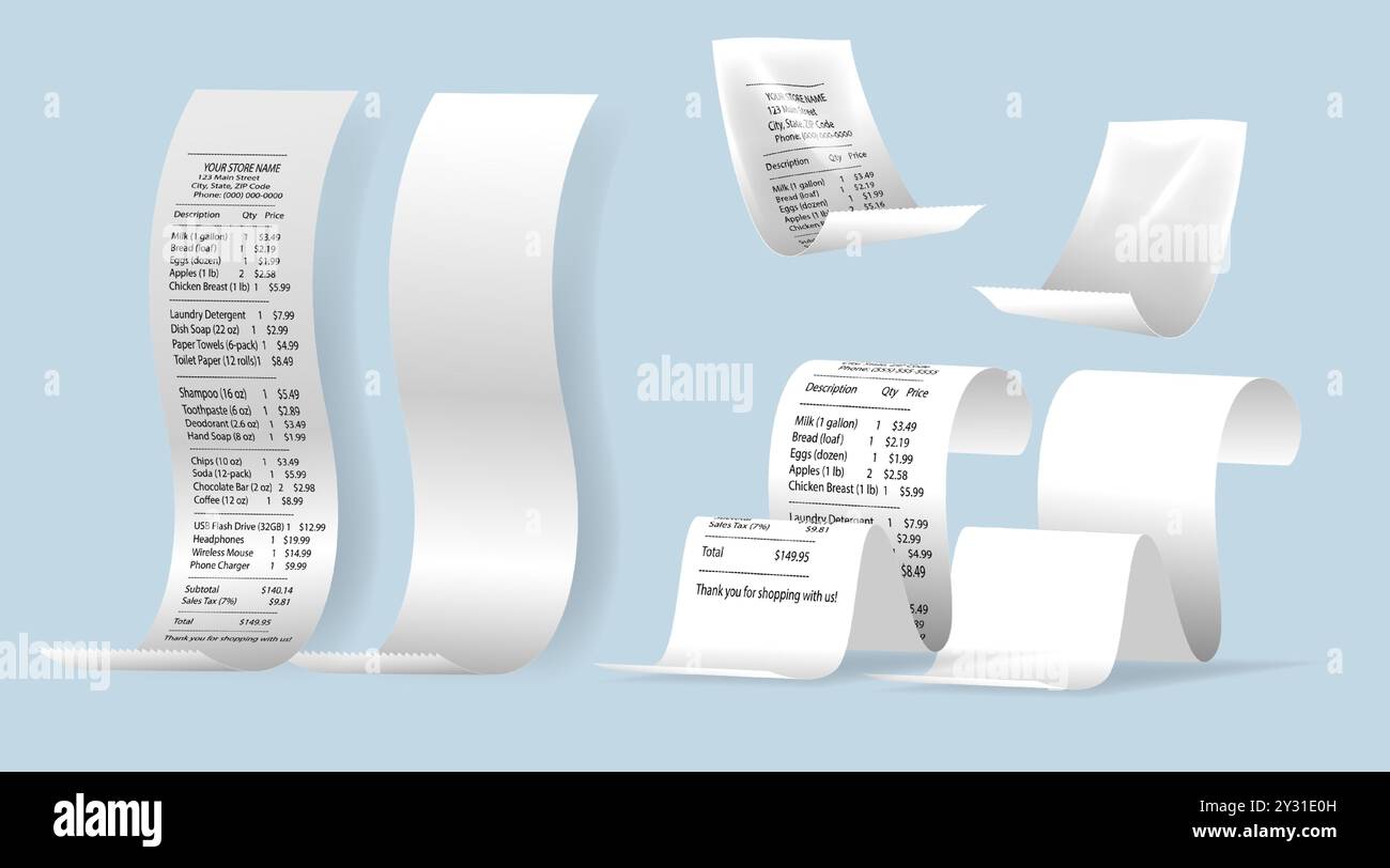 Financial paper bills set. Realistic mockups of financial documents ...