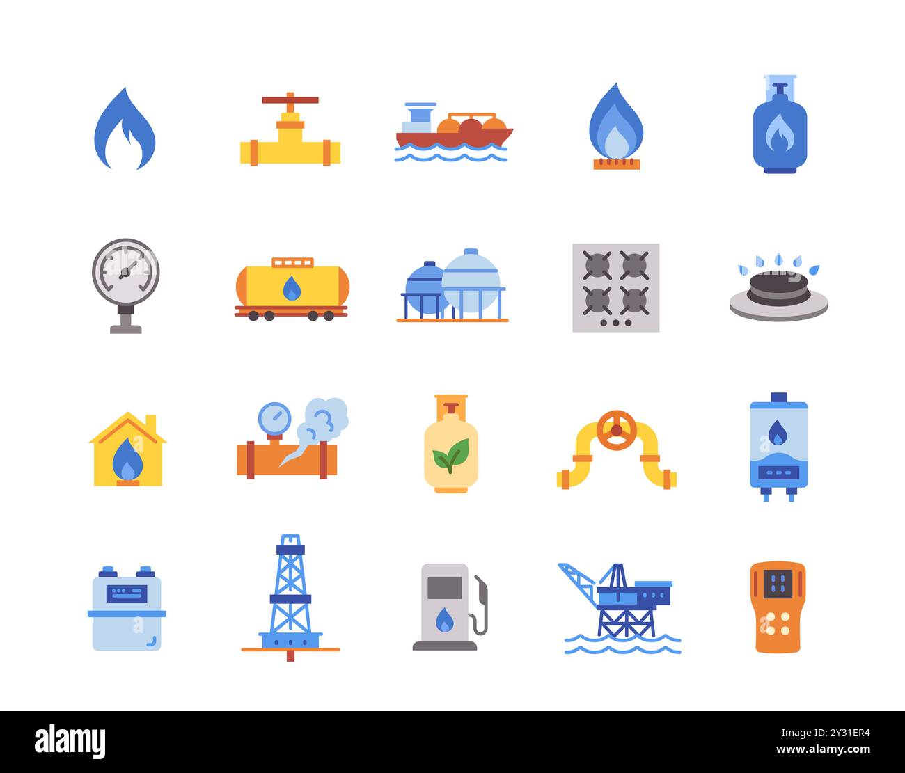 Set of natural gas line icons. Colorful signs with gas meter, gas ...