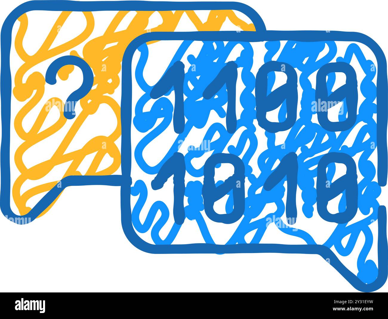 binary code and question mark quote frame icon doodle illustration ...