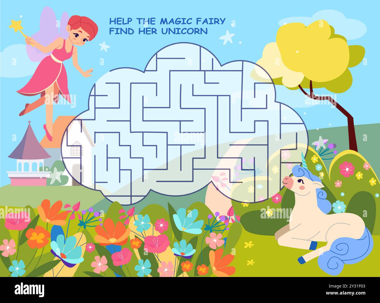Magic labyrinth game for children. Entertaining puzzle for preschoolers ...