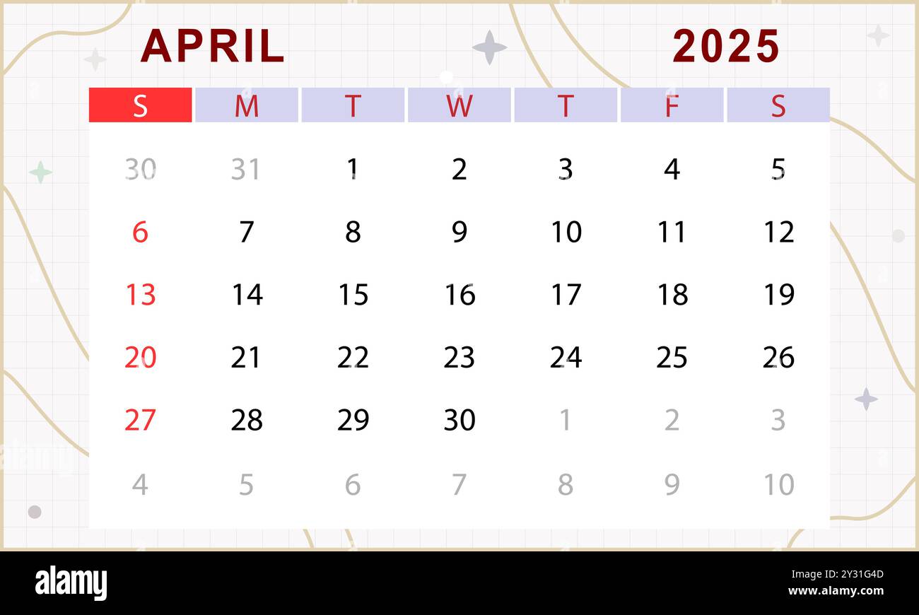 April 2025 monthly calendar. Cute calendar template. Sunday start ...