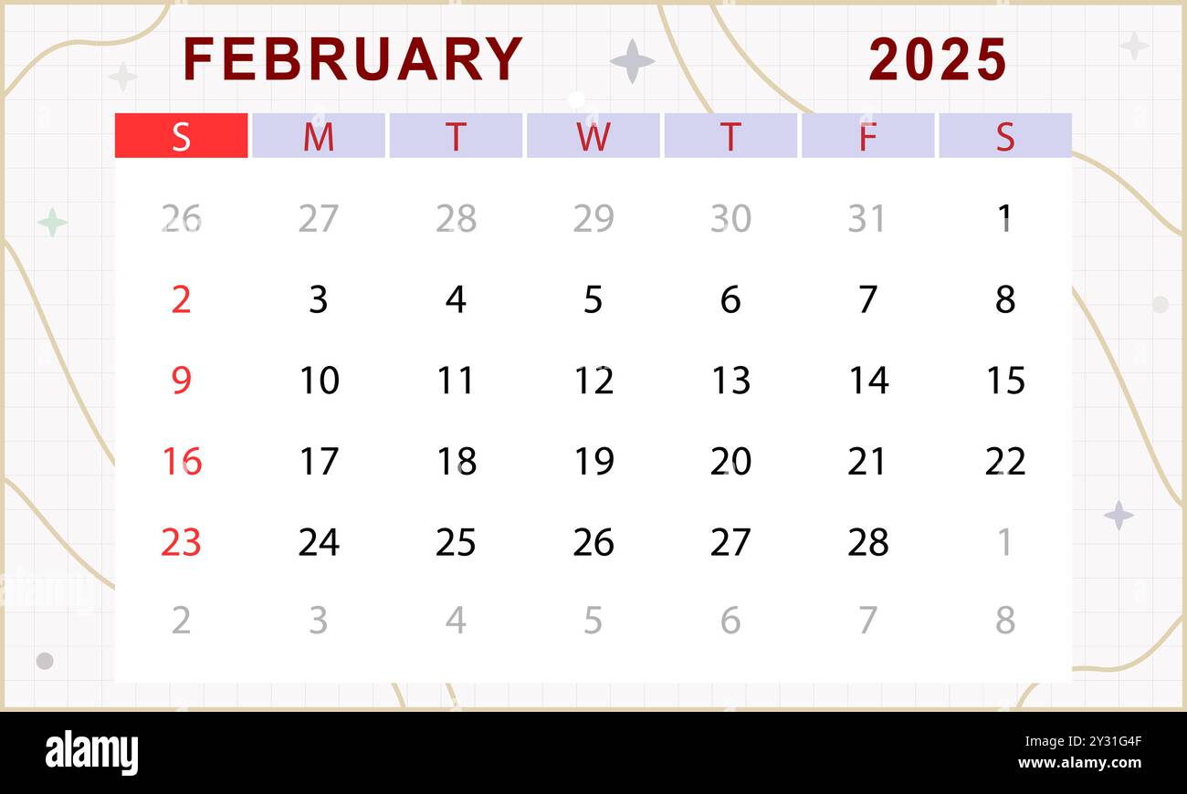 February 2025 monthly calendar. Cute calendar template. Sunday start ...