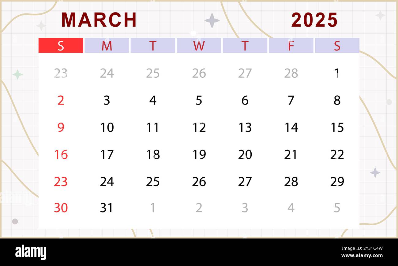 March 2025 monthly calendar. Cute calendar template. Sunday start ...