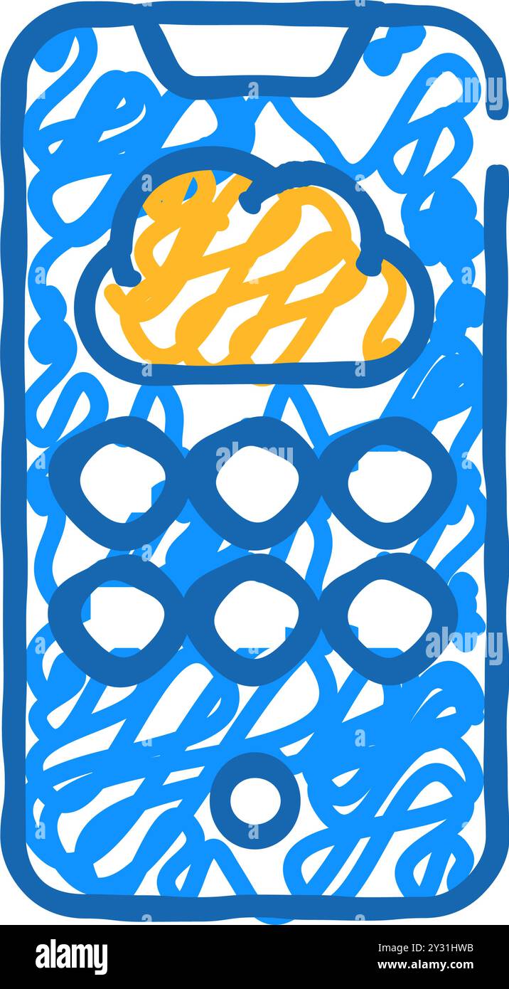 cloud storage phone files icon doodle illustration Stock Vector Image ...