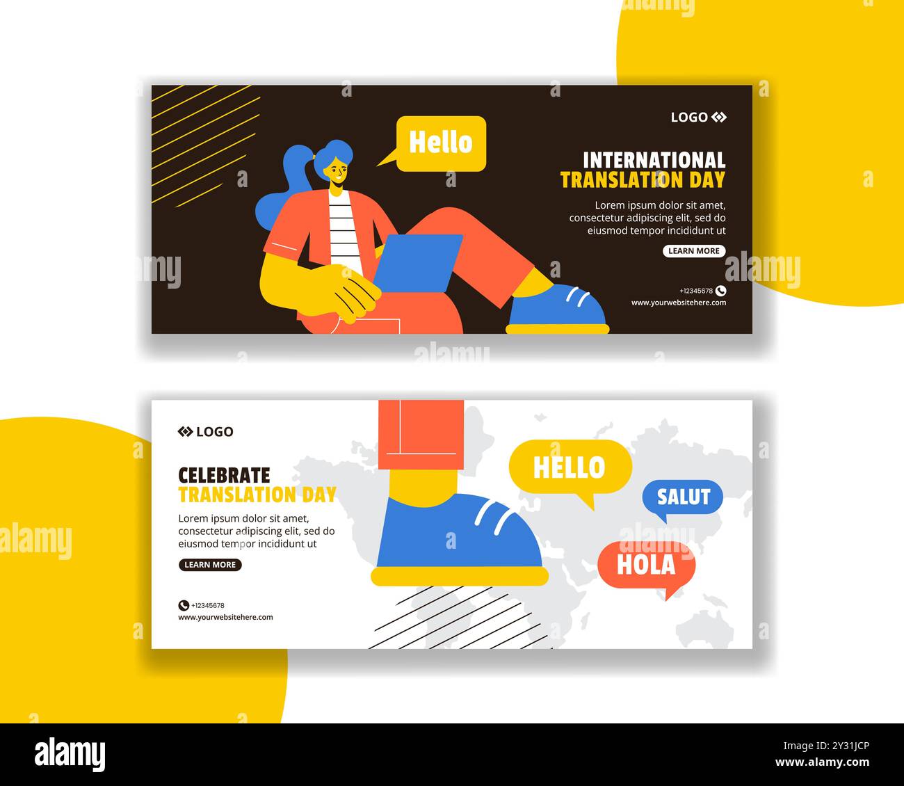 Translation Language Day Horizontal Banner Cartoon Hand Drawn Templates ...
