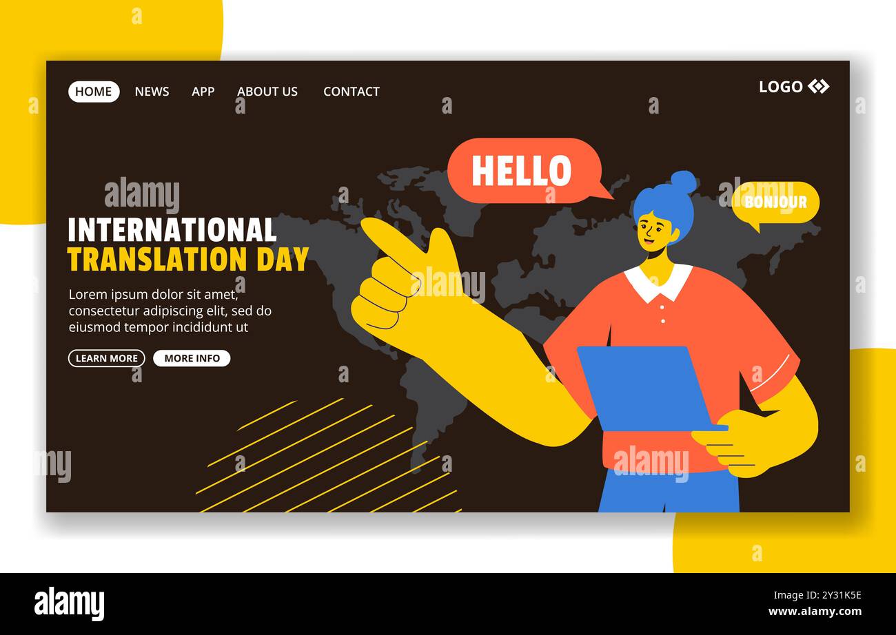 Translation Language Day Social Media Landing Page Cartoon Templates ...