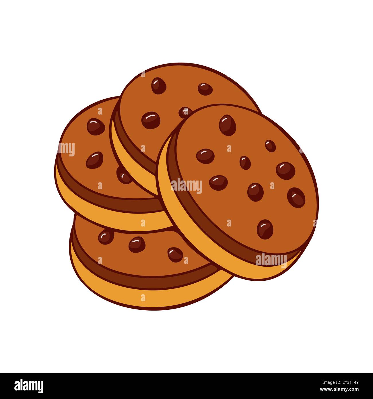 Cookies with chocolate chips crumbs and filling isolated on white ...