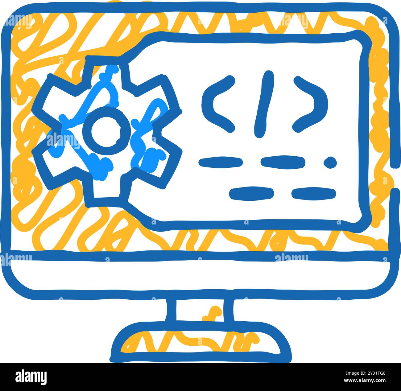 working code computer screen icon doodle illustration Stock Vector ...