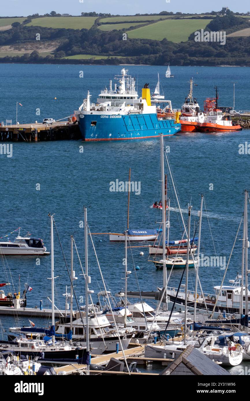 Fisheries reasearch ship CEFAS Endeavour docked in Falmouth harbour ...