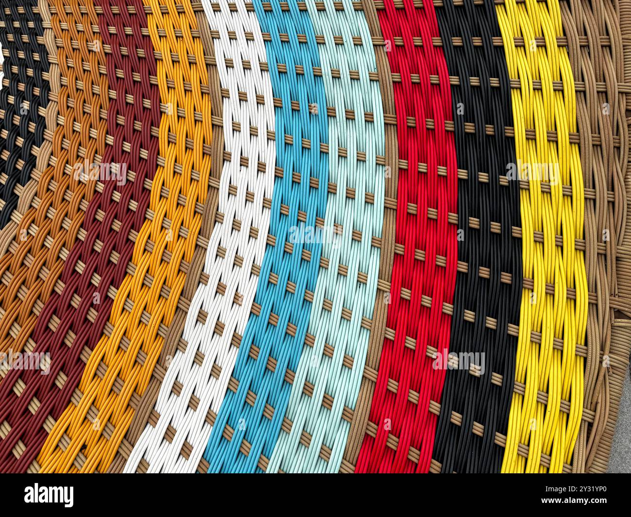 Close up photo of colourful artistic synthetic rattan weaving technique ...
