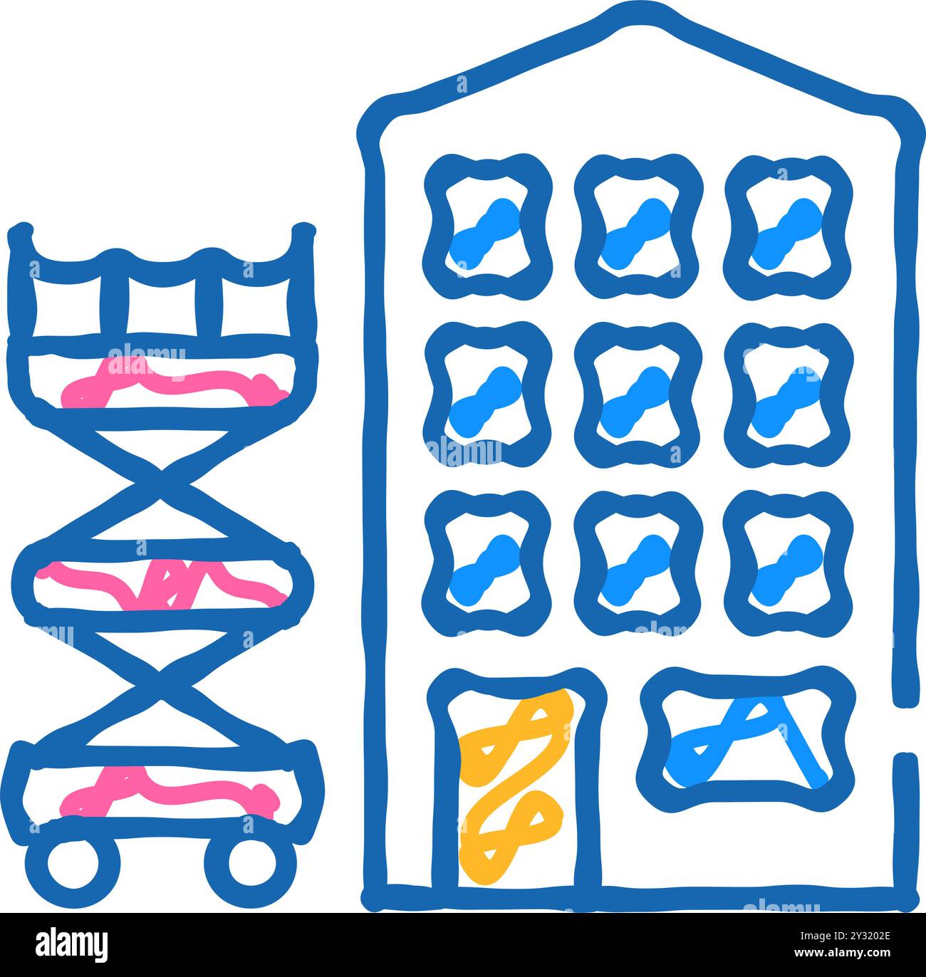 lift platform for facade painting and renovation icon doodle ...