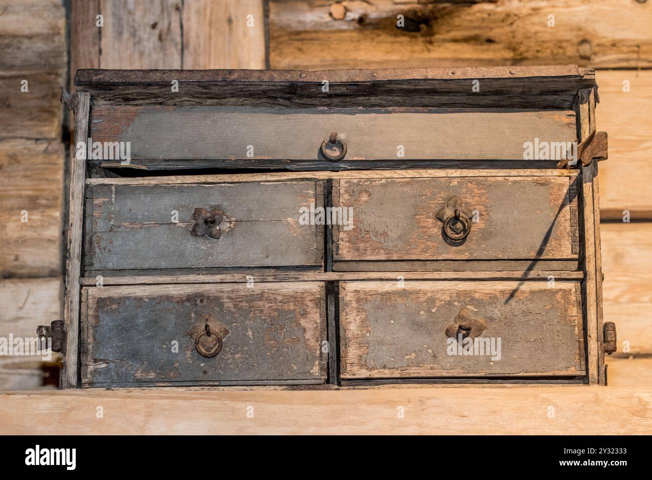Old wooden locker. Old vintage antique chest of drawers blue wood Stock ...