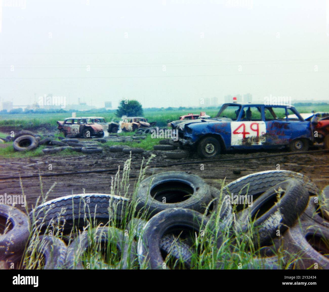 Banger racing in a field beside the Dock Road go-kart track in Tilbury ...