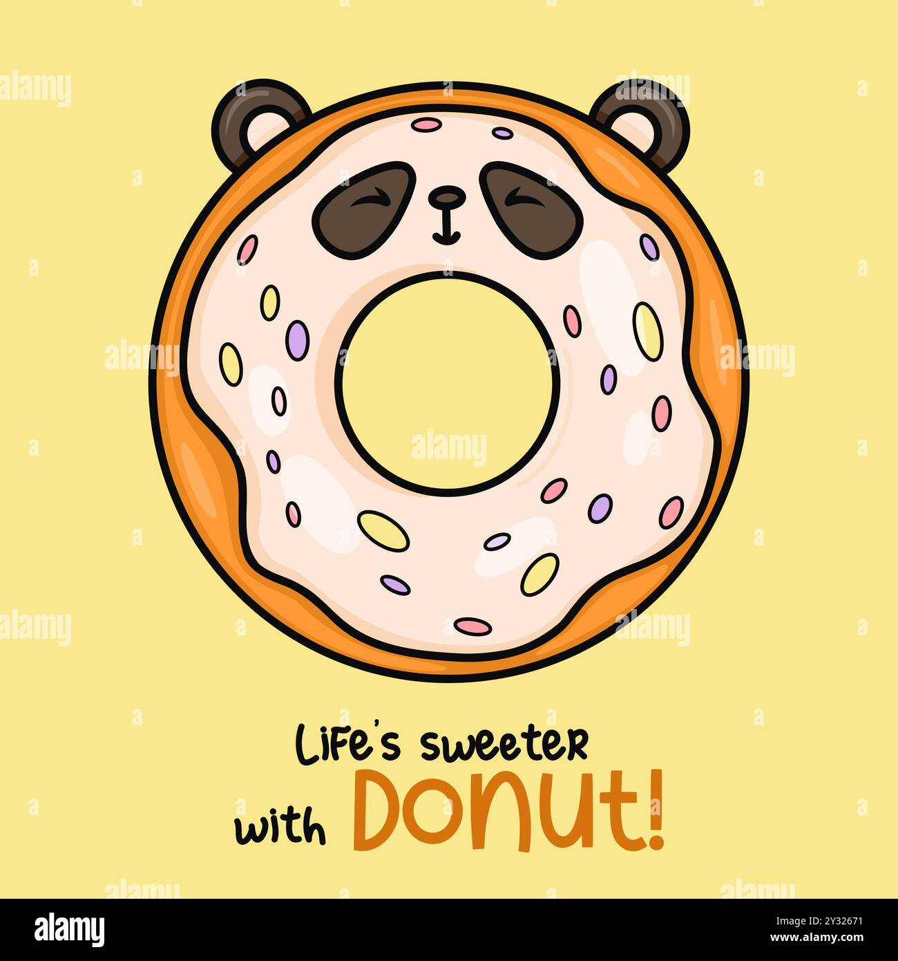 Funny sweet donut panda bear. Cute card with delicious pastries cartoon ...