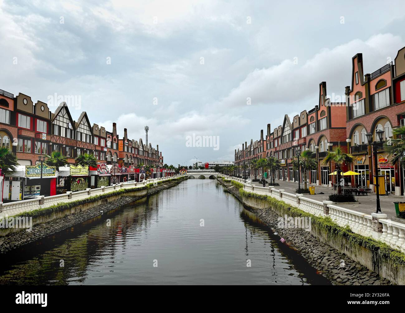 A complex of modern made Dutch canal with many modern replica of dutch ...