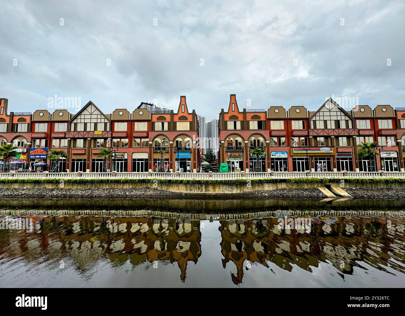 A complex of modern made Dutch canal with many modern replica of dutch ...
