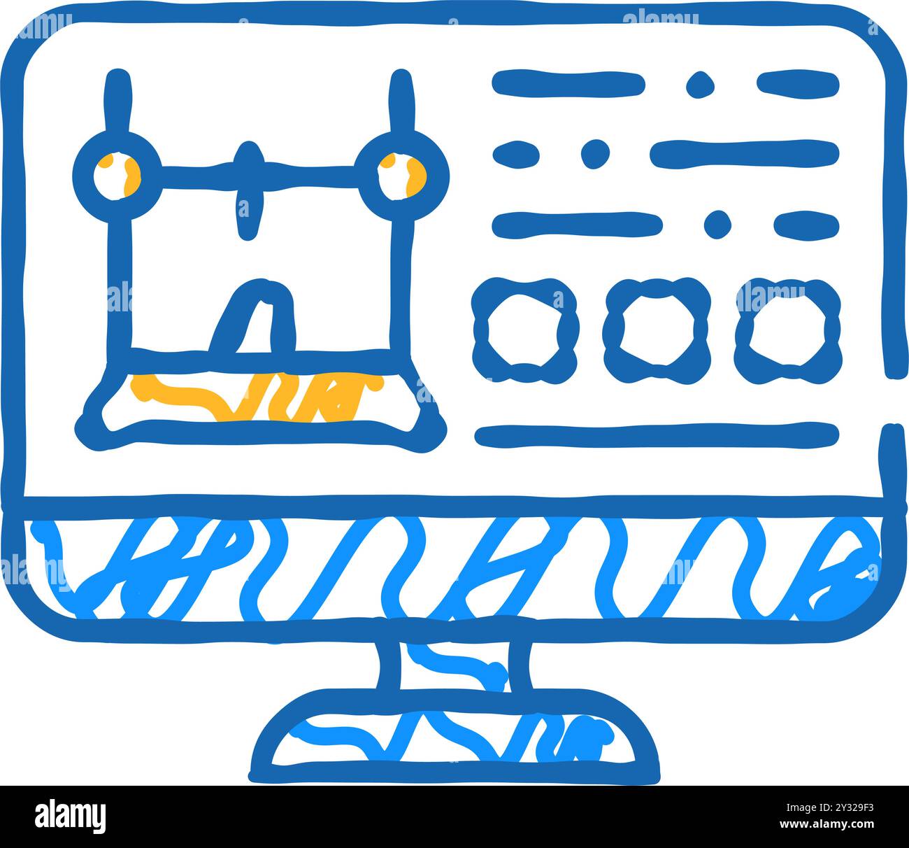 monitor with printer settings icon doodle illustration Stock Vector ...