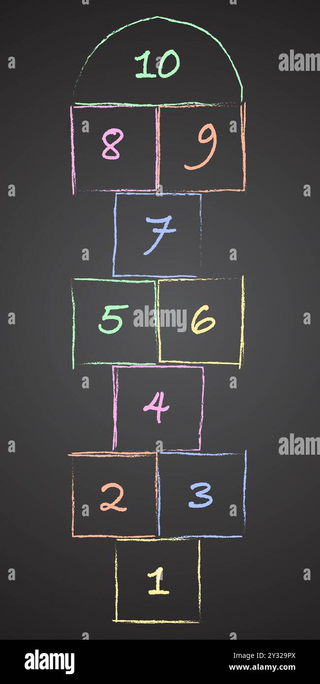 Children street game and playground hopscotch game. Colorful chalk ...