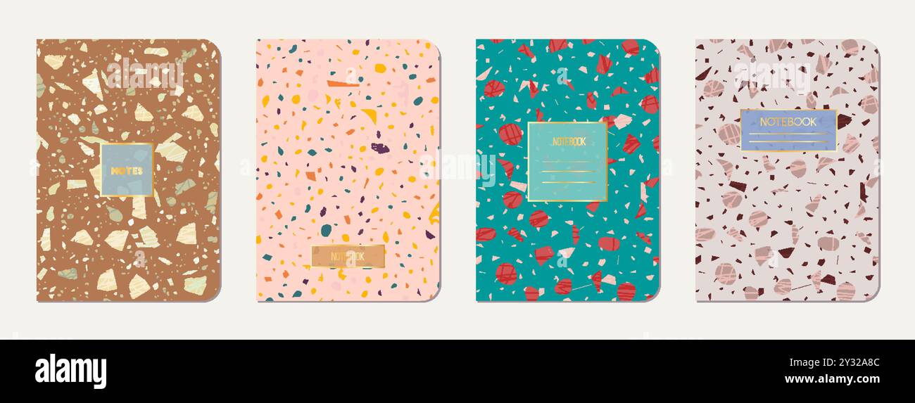 School diary cover design. Terrazzo abstract background made of natural ...