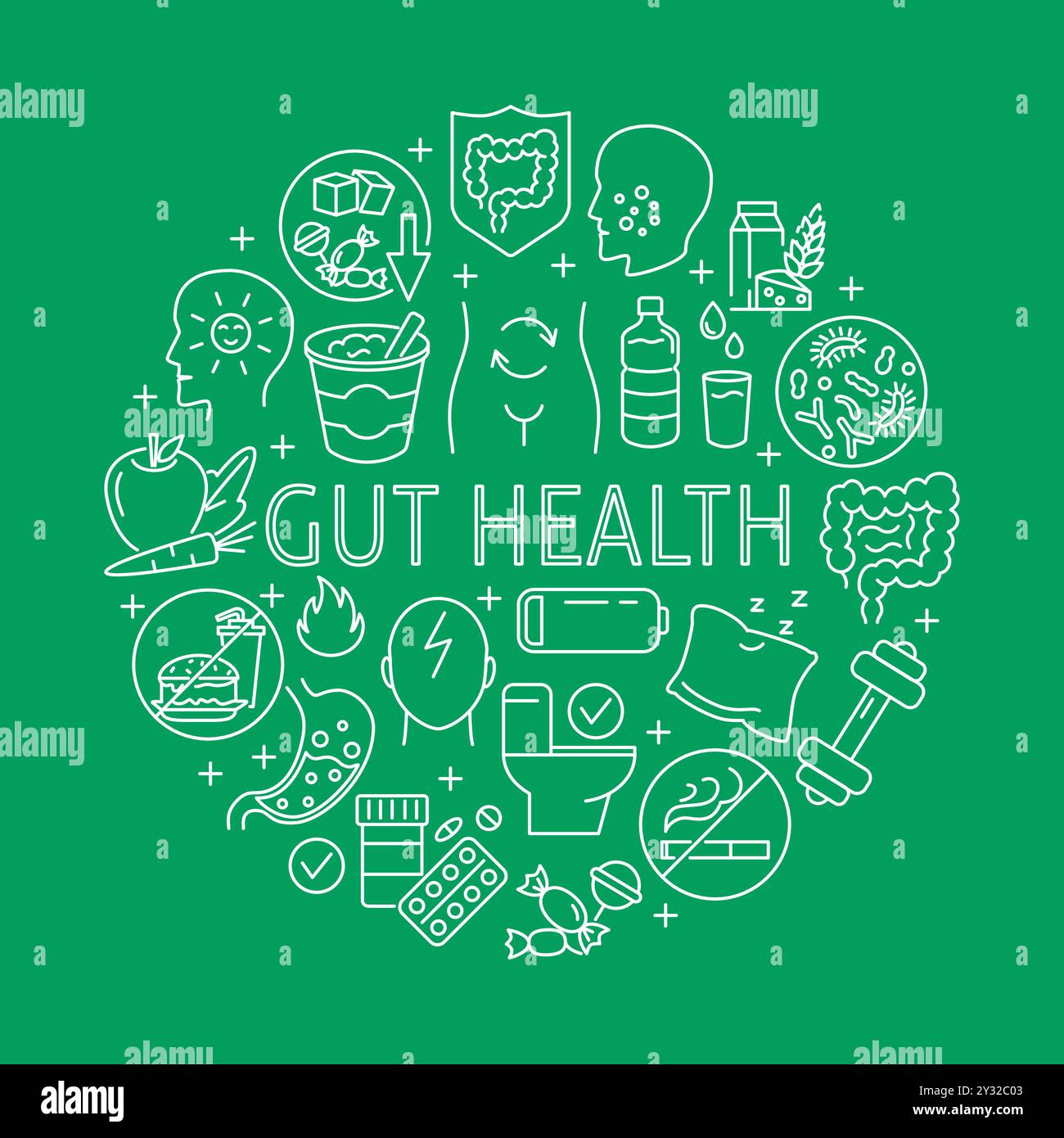 Gut health round concept banner. Healthy digestive system. Vector ...