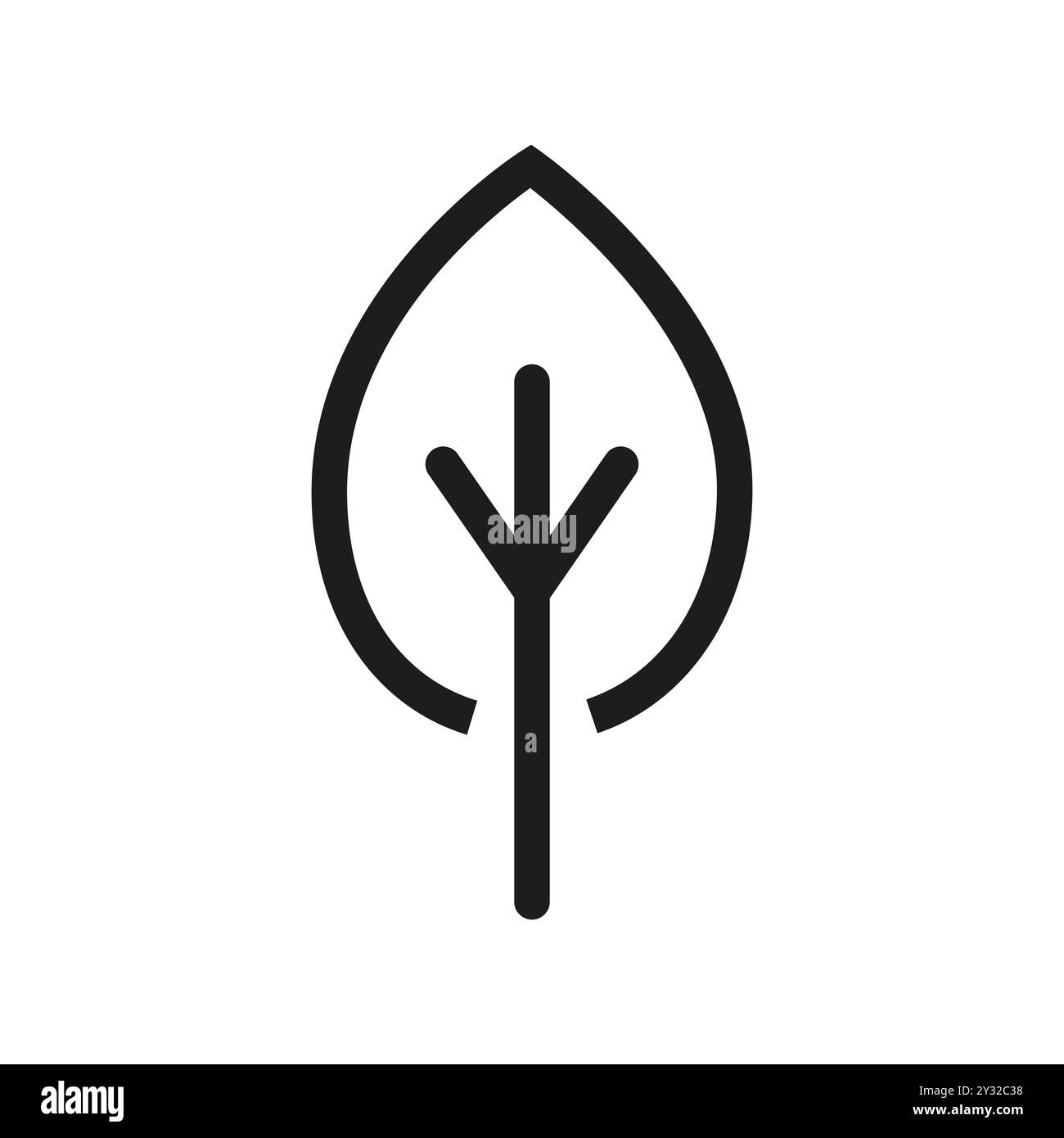 Minimal leaf icon. Black tree symbol. Nature vector shape. Simple eco ...