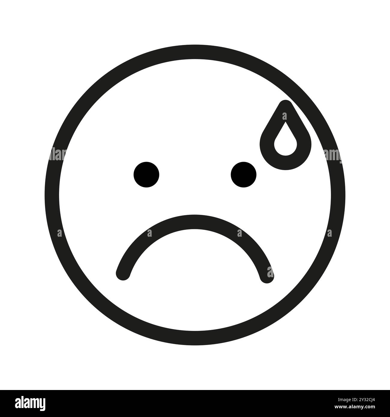 Sad face icon. Simple outline with sweat drop. Black and white vector ...
