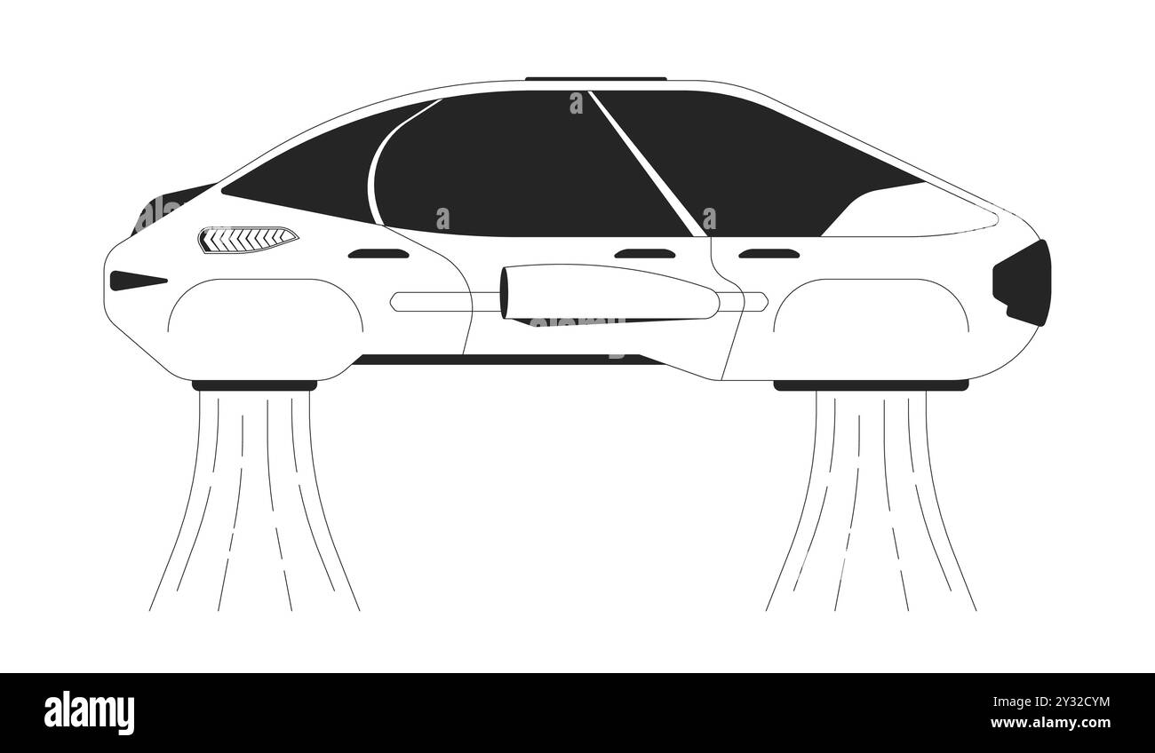 Flying car driverless black and white 2D line object Stock Vector Image ...