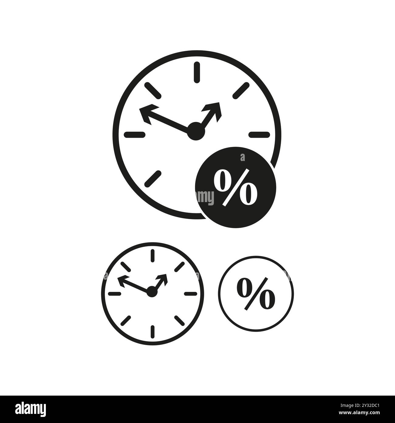 Clock icon vector. Time and percentage symbol. Simple black and white ...