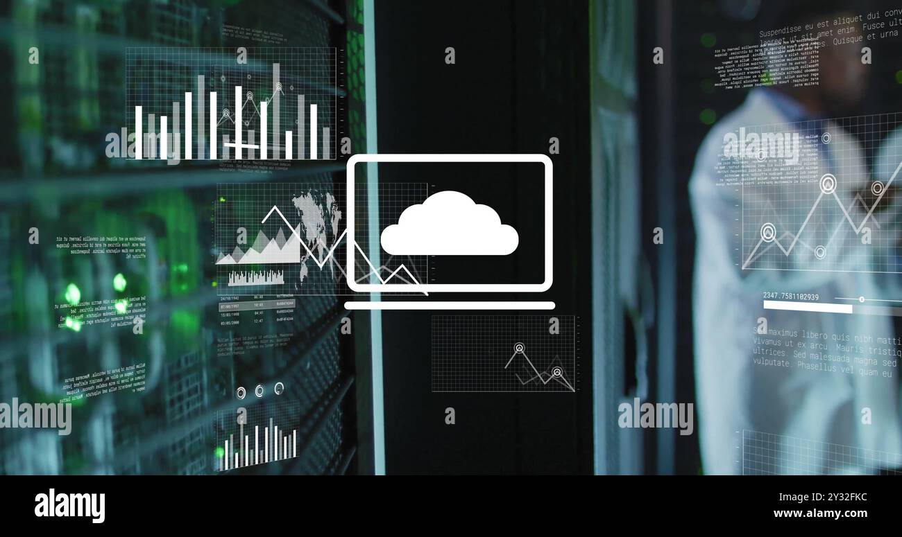 Image of financial data processing over african american scientists in ...