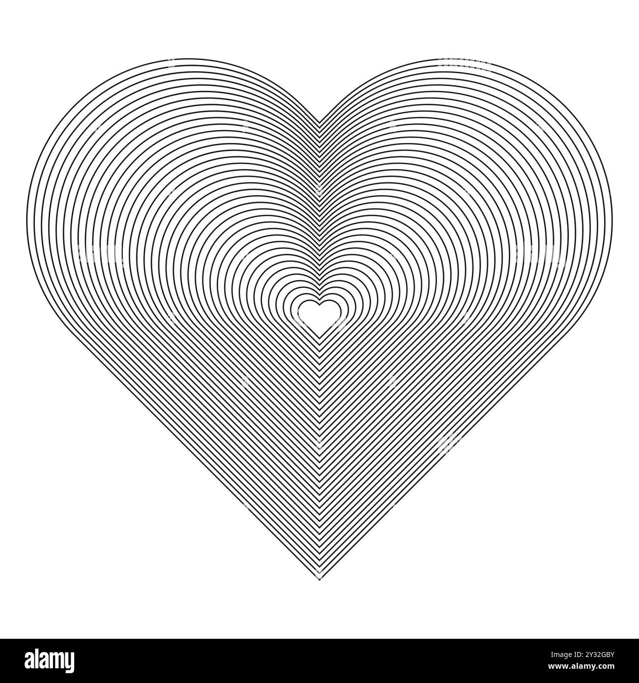 Geometric heart shape. Concentric line pattern. Abstract heart outline ...