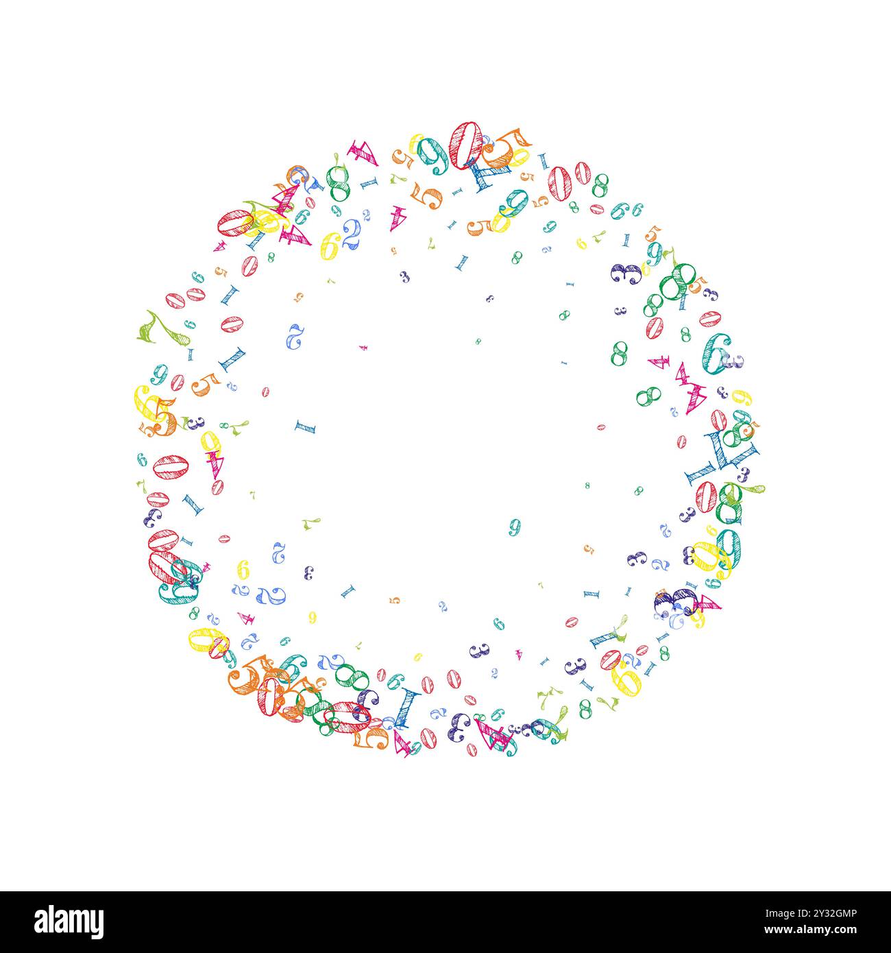 Scattered numbers. Colorful childish digits flying chaotic. Back to ...