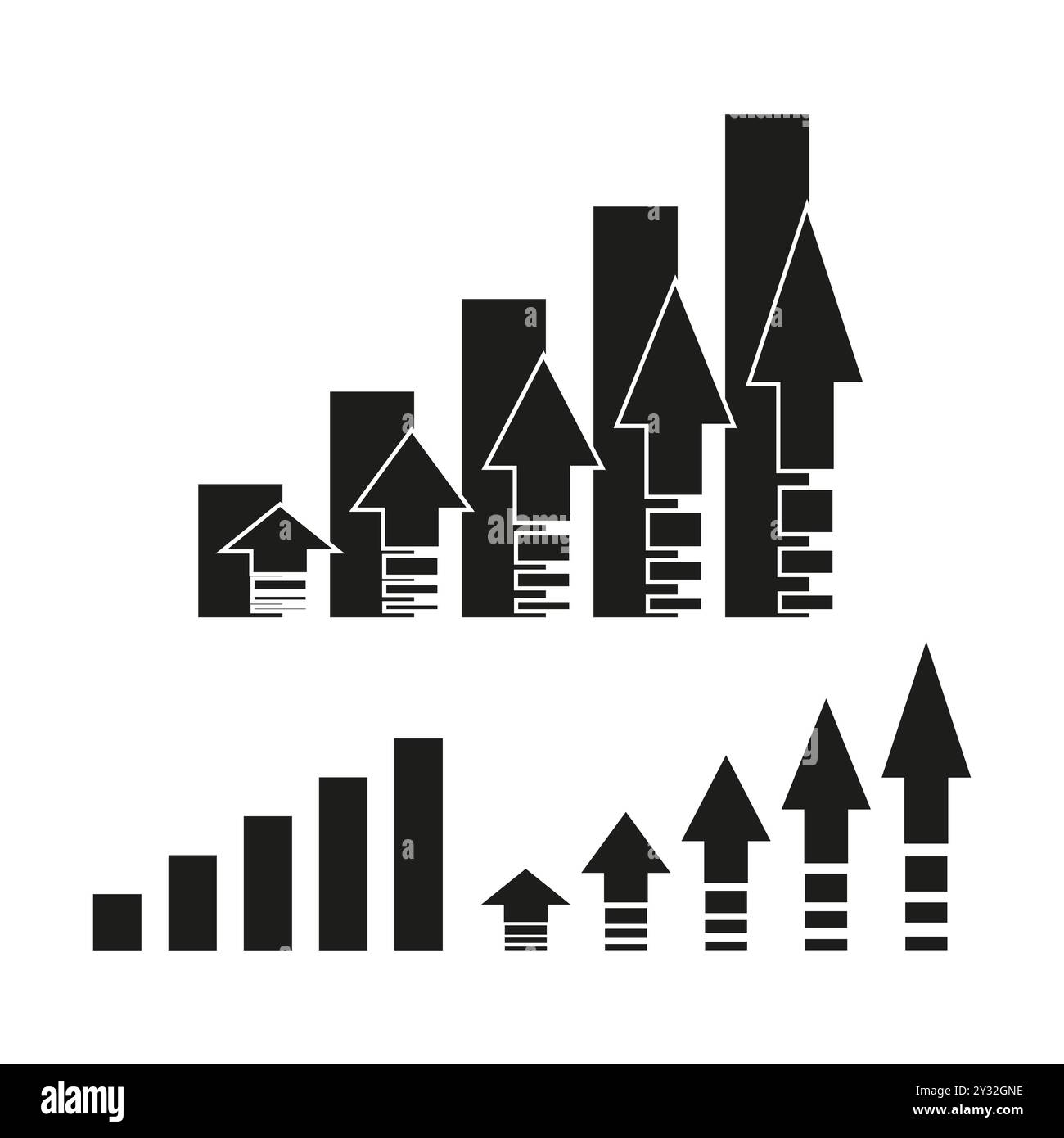 Growth chart icon. Rising arrow symbol. Business progress graphic. Increasing bar vector Stock ...