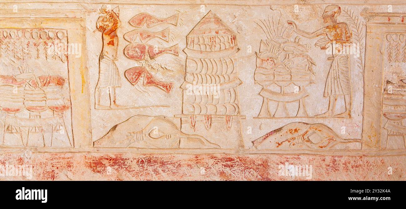 Egypt, Saqqara, tomb of Horemheb, north wall of the inner court ...