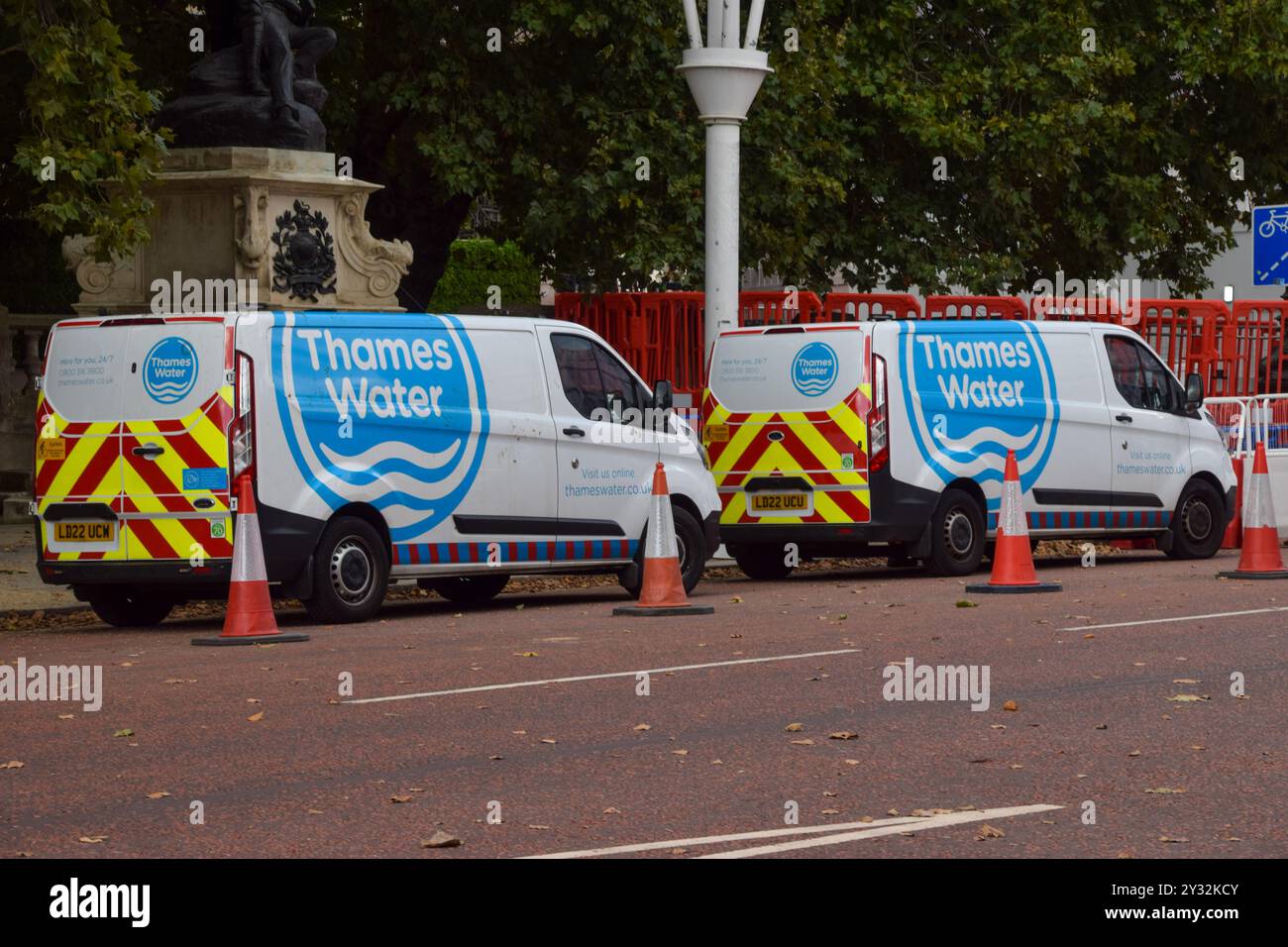 London, UK. 11th September 2024. Thames Water vans at a repair site on ...