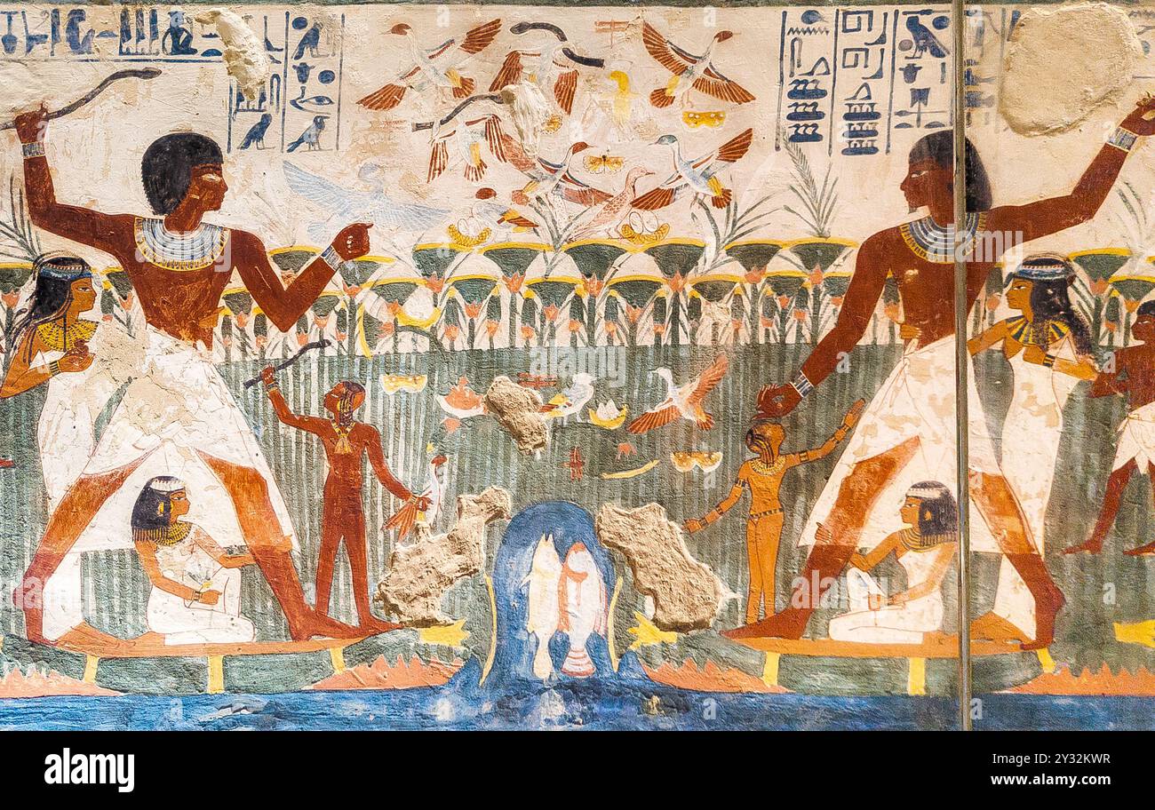 Luxor in Egypt, Valley of the Nobles, tomb of Nakht. A famous scene ...