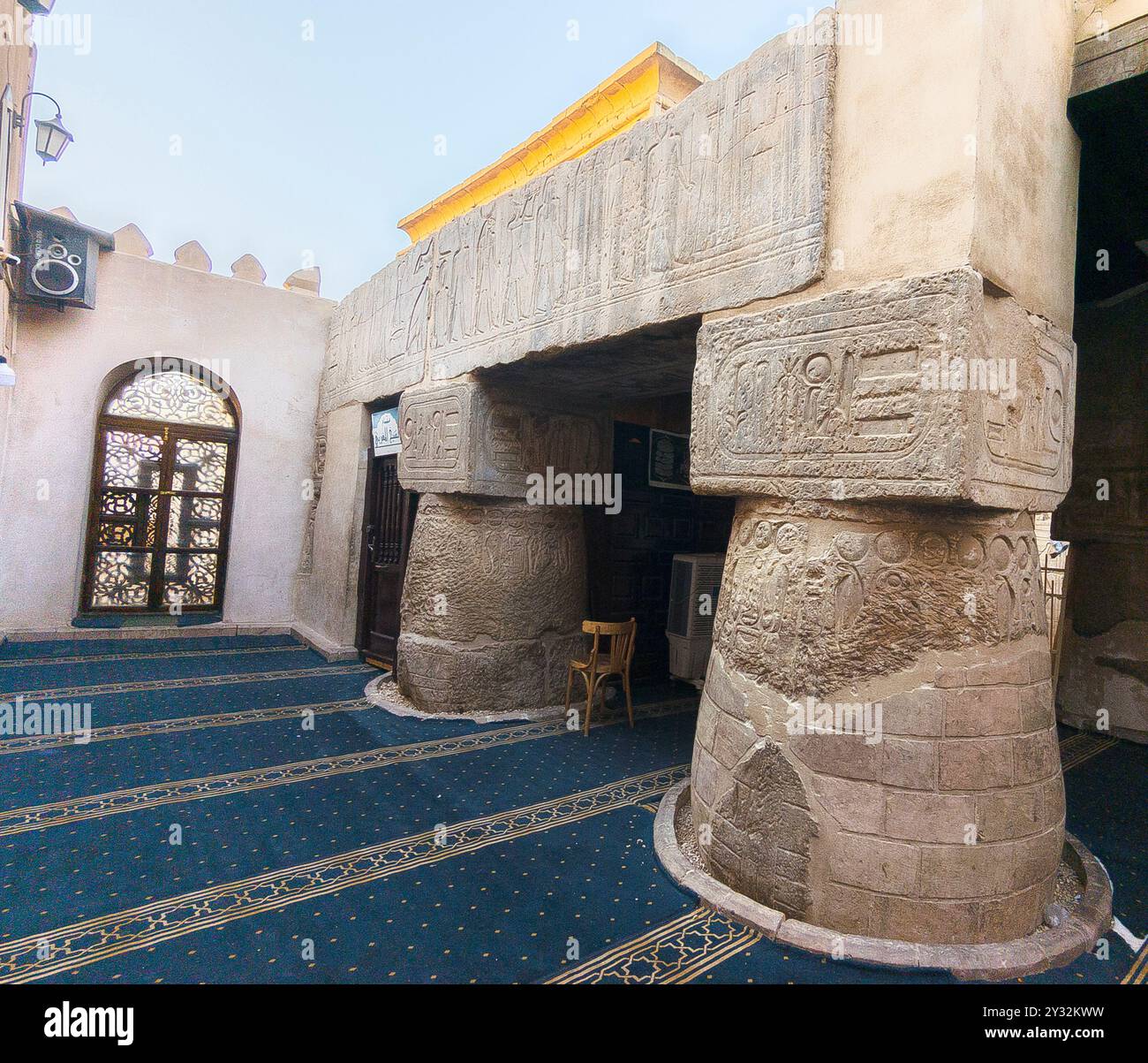 Egypt, Luxor temple, Abu el Haggag mosque, pharaonic columns, with the ...
