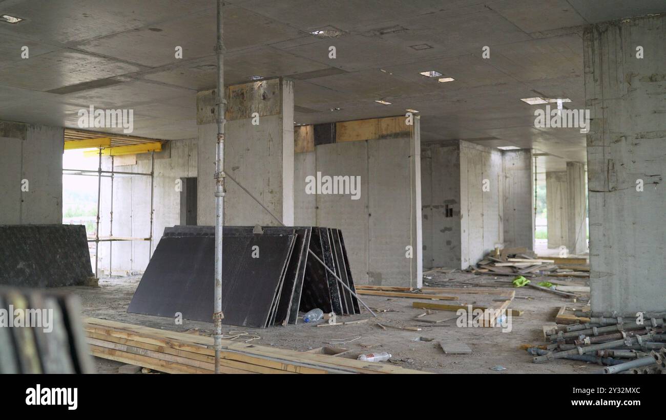 House building walls and slabs. Construction site concrete structure ...