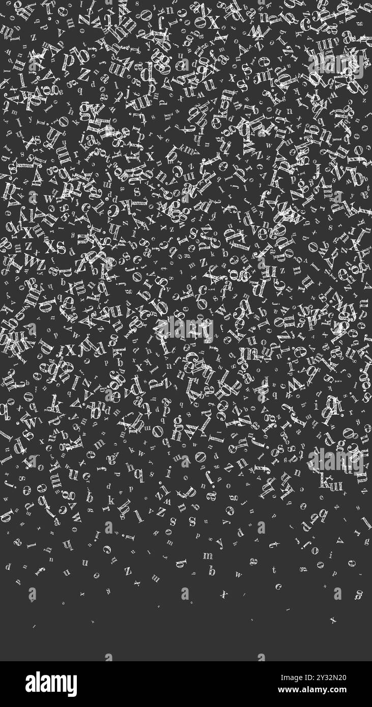 School notebook cover. White chalk floating letters of Latin alphabet ...